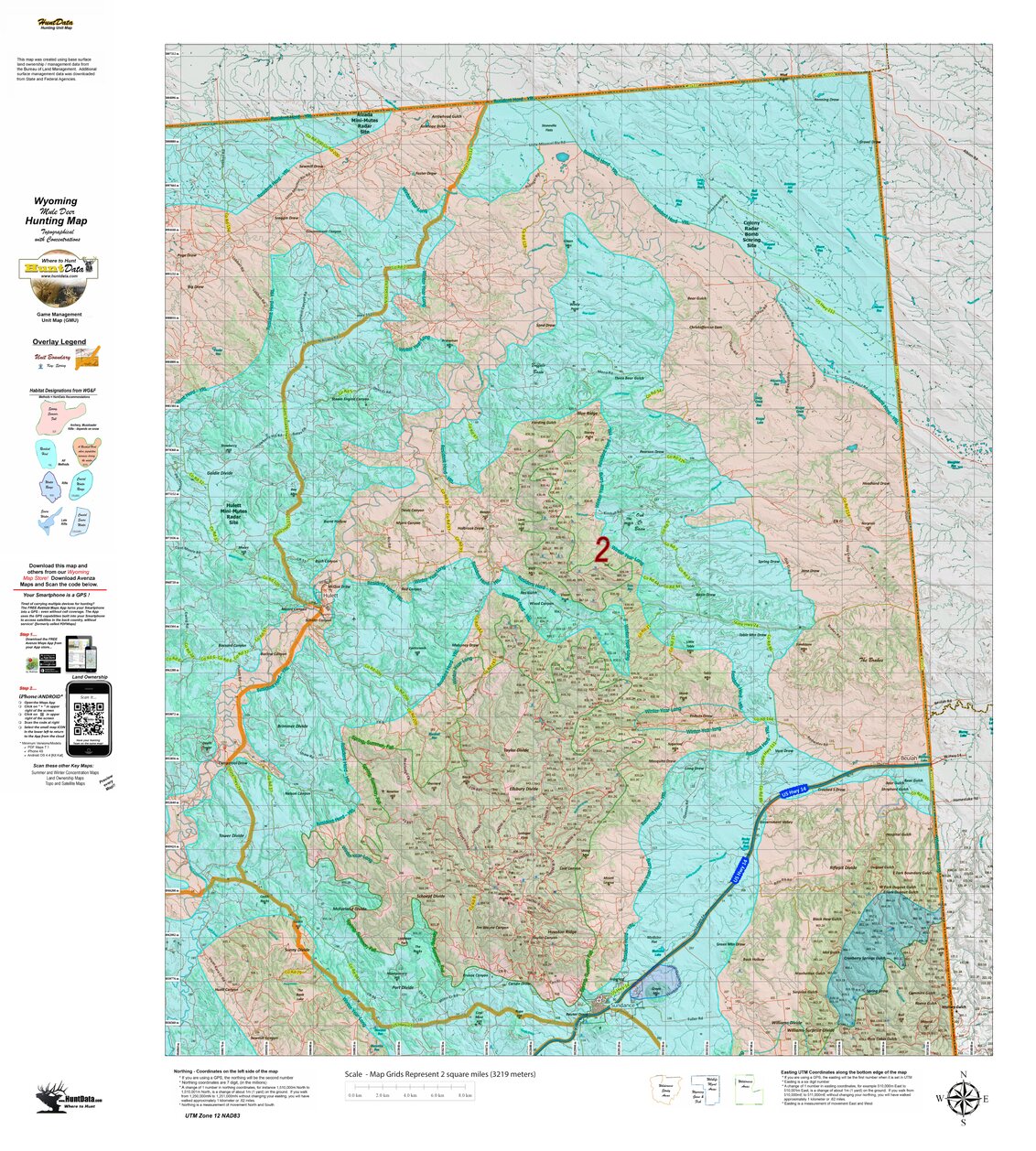 Wy Mule Deer Unit 2 Topo with Concentrations Map by Wyoming HuntData ...