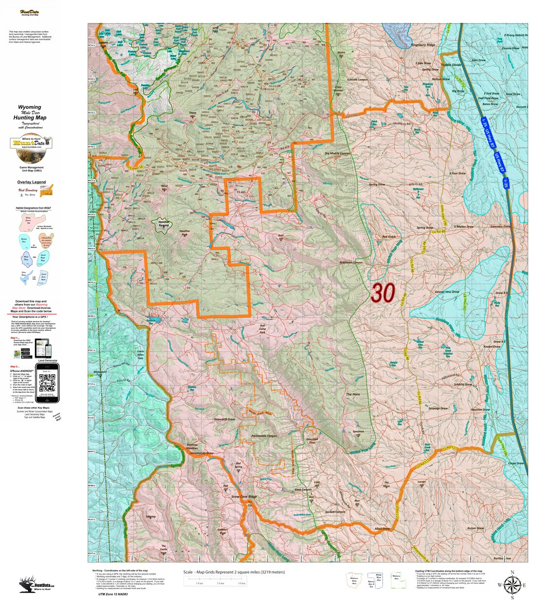 Wy Mule Deer Unit 30 Topo with Concentrations Map by Wyoming HuntData ...
