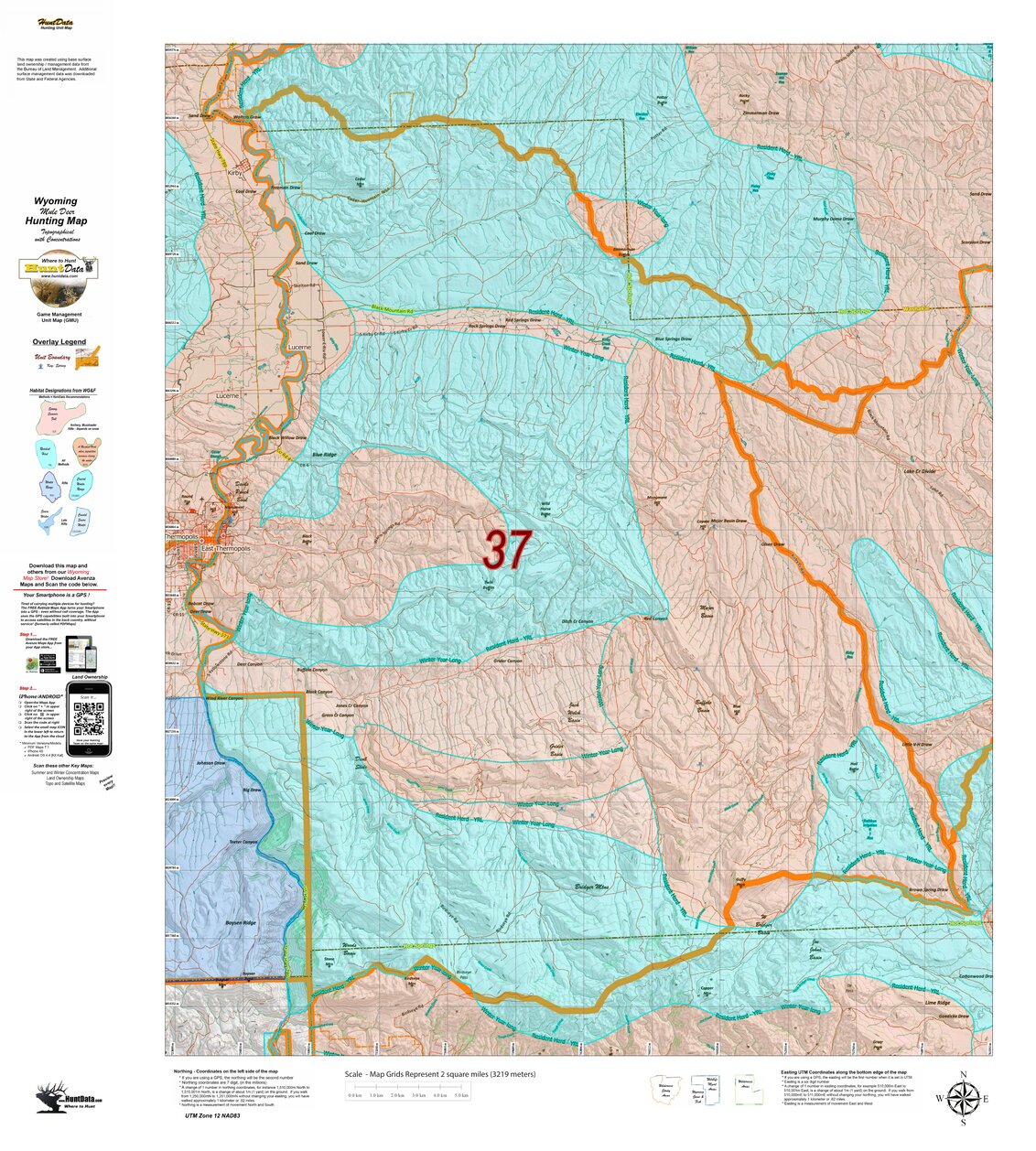Wy Mule Deer Unit 37 Topo with Concentrations Map by Wyoming HuntData ...