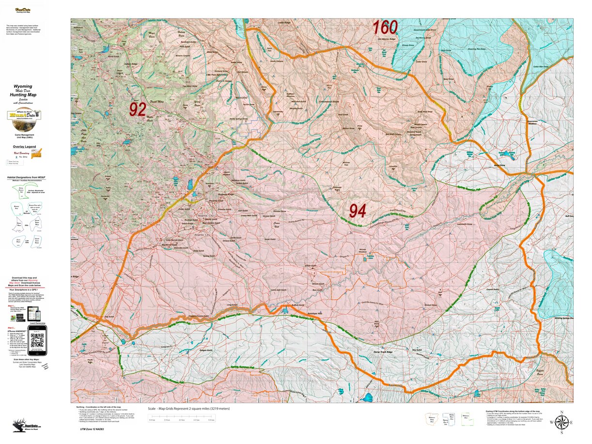 Wy Mule Deer Unit 94 Topo with Concentrations Map by Wyoming HuntData ...