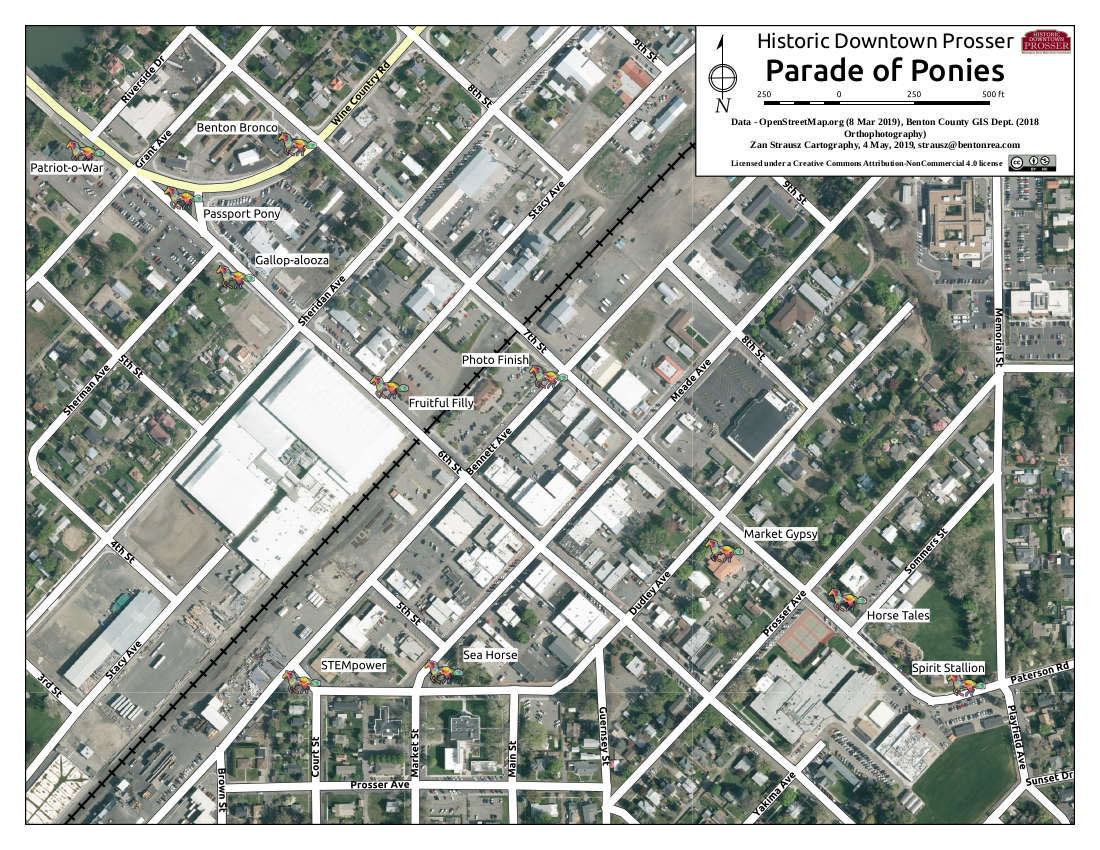 Prosser Painted Ponies Map by Zan Strausz Cartography | Avenza Maps