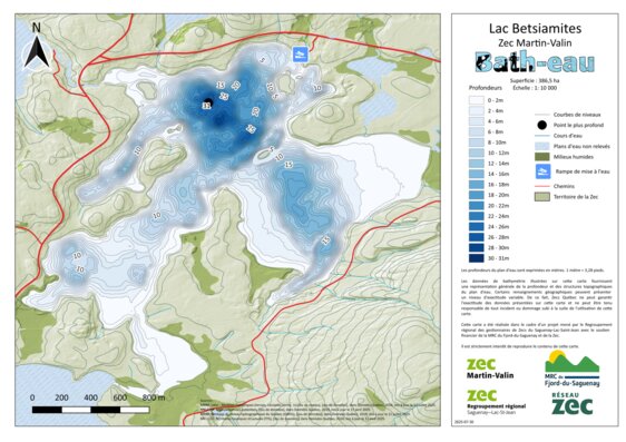 Carte bathymétrique du Lac Betsiamites Zec -Martin-Valin (2025) Map by ...