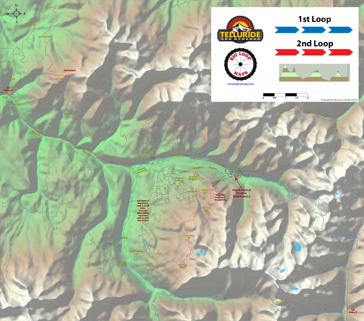 Telluride 100 Mountain Bike Race 2017 T100 Map by Big Loop Maps ...