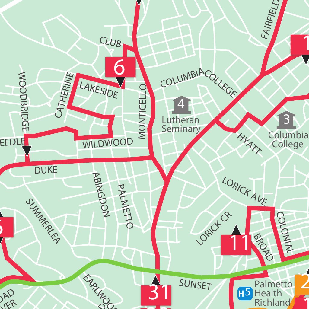 Columbia SC Transit Map by Avenza Systems Inc. | Avenza Maps
