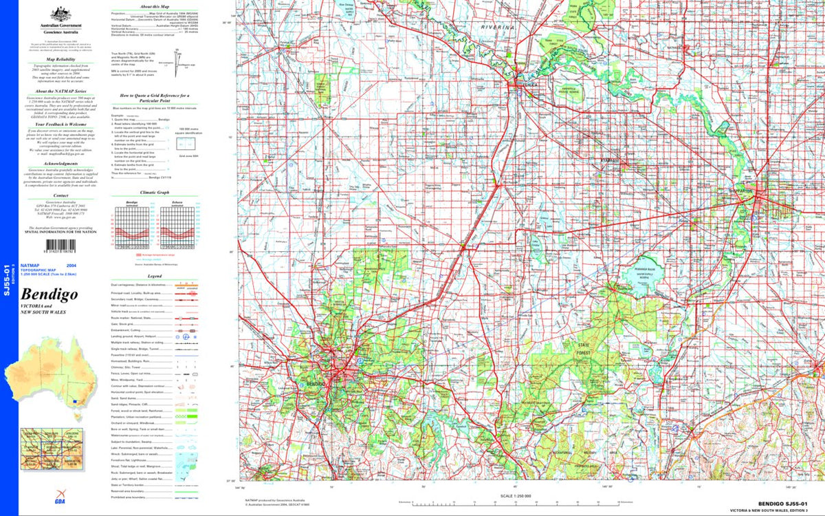 Bendigo SJ55 - 01 Map by Geoscience Australia | Avenza Maps