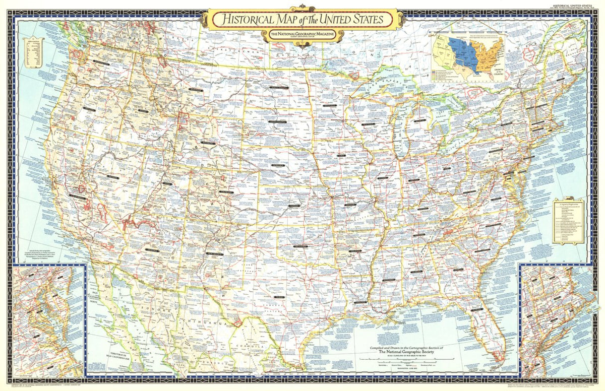 Historical Map Of The United States 1953 by National Geographic ...