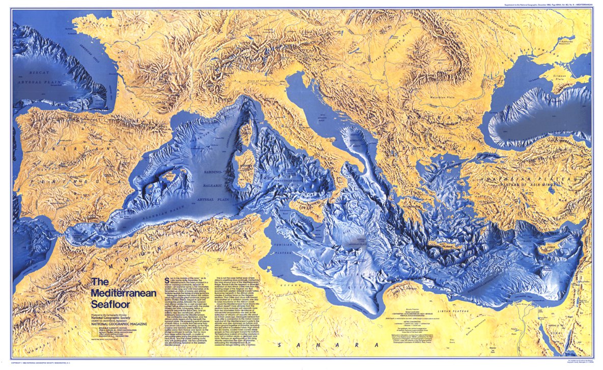 Mediterranean Seafloor 1982 Map by National Geographic | Avenza Maps