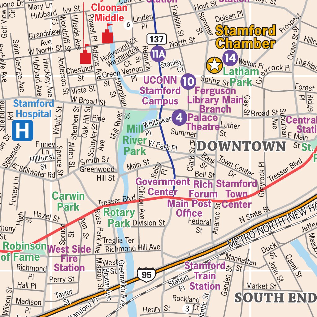 Stamford CT Foldout Map by Media Ventures, Inc | Avenza Maps