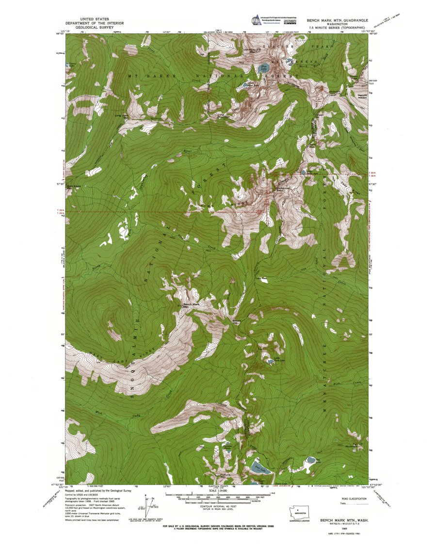 WA-Bench Mark Mtn: Authoritative US Topos 1965 Map by Western Michigan ...