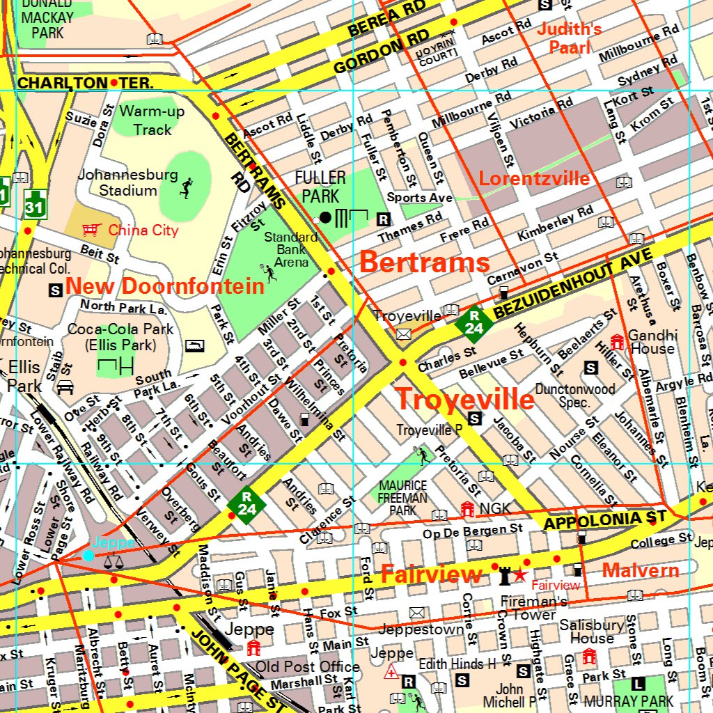 JHB Randburg Sandton StreetMap - South Map by MapStudio | Avenza Maps