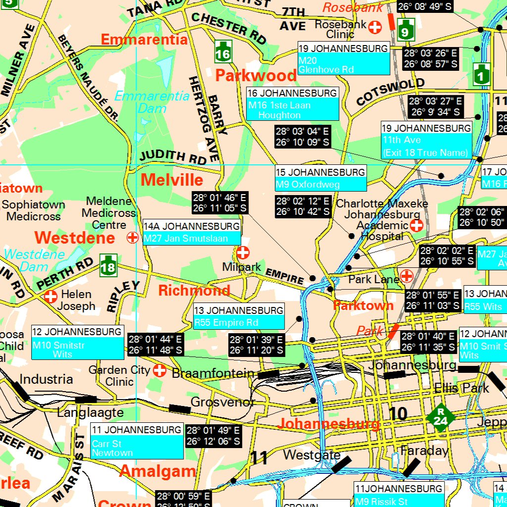 Gauteng Roads - South Map by MapStudio | Avenza Maps