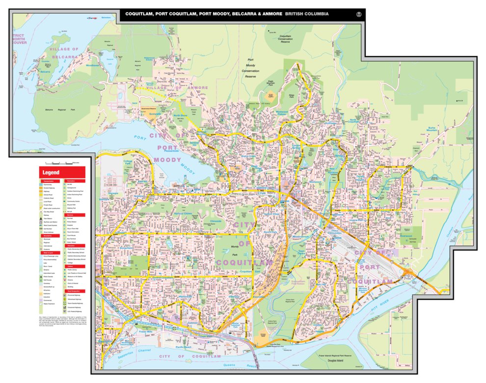 Coquitlam, Port Coquitlam, Port Moody, Belcarra and Anmore, BC Map by ...