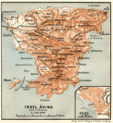 Aegina isle Map, Aegina city Map, 1908 by Waldin | Avenza Maps