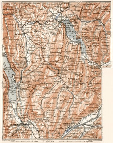 Annecy (Annesy-les-Bauges) environs Map, with plan of Chambéry, 1902 by ...