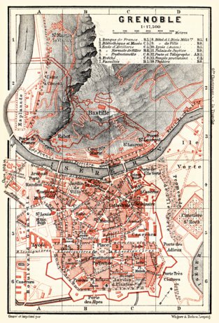 Grenoble city Map, 1885 by Waldin | Avenza Maps
