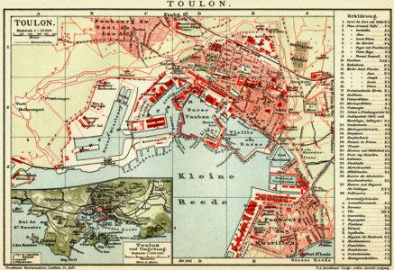 Toulon town plan. Map of the environs of Toulon, 1903 by Waldin ...