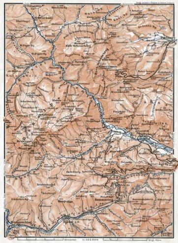 Schneeberg, Raxalpe Mountains and Semmering, 1910 Map by Waldin ...