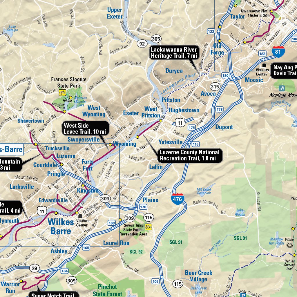 Northeastern Pennsylvania Trails Map by Steve Spindler Cartography ...