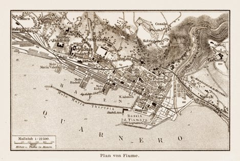 Fiume (Rijeka) town plan, 1903 Map by Waldin | Avenza Maps