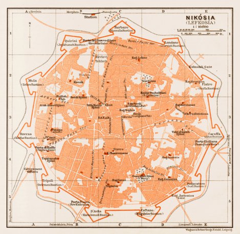 Nikosia (Lefkosia, Lefkoşa) town plan, 1914 Map by Waldin | Avenza Maps