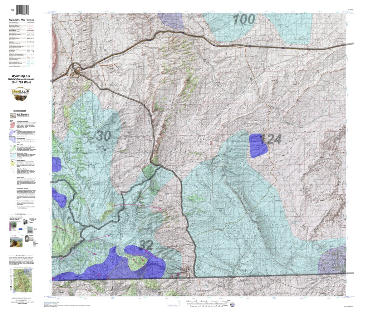 HuntData Wyoming Game Concentration Map for Elk Unit 124w by HuntData ...