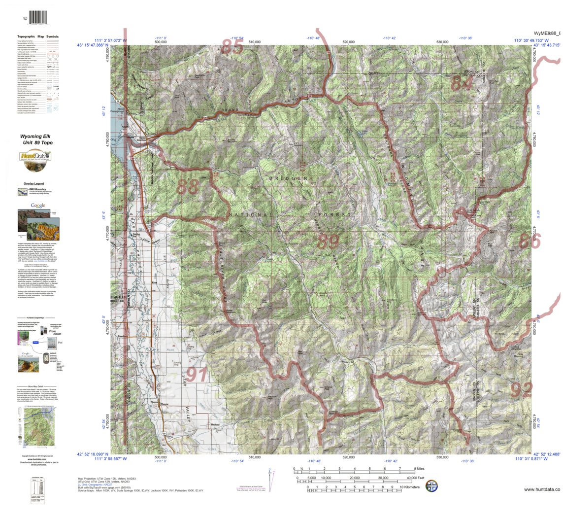 HuntData Wyoming Topo Map for Elk Unit 89 by HuntData LLC | Avenza Maps