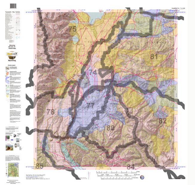 HuntData Wyoming Game Concentration Map for Elk Unit 74 by HuntData LLC ...