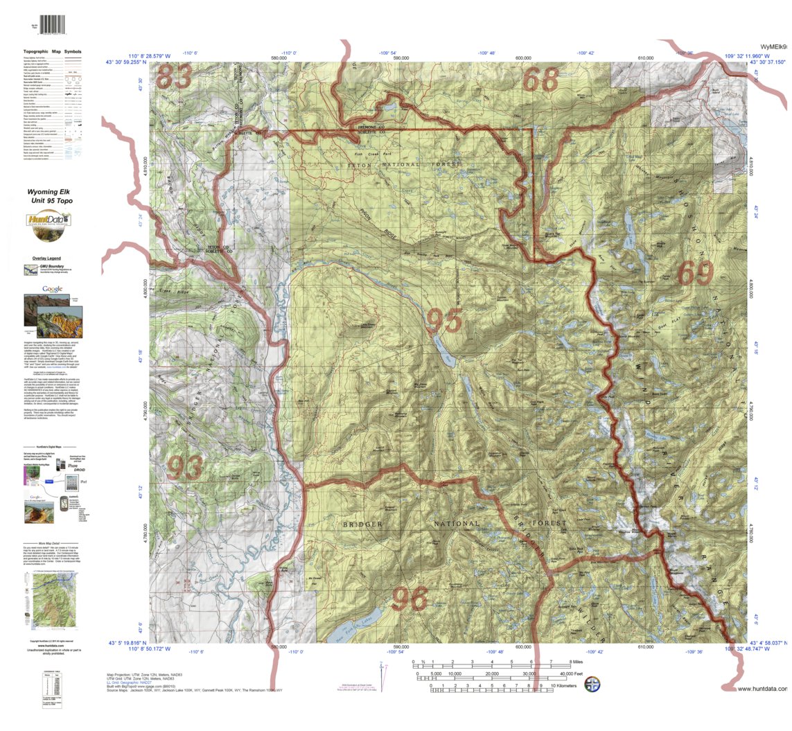 HuntData Wyoming Topo Map for Elk Unit 95 by HuntData LLC | Avenza Maps