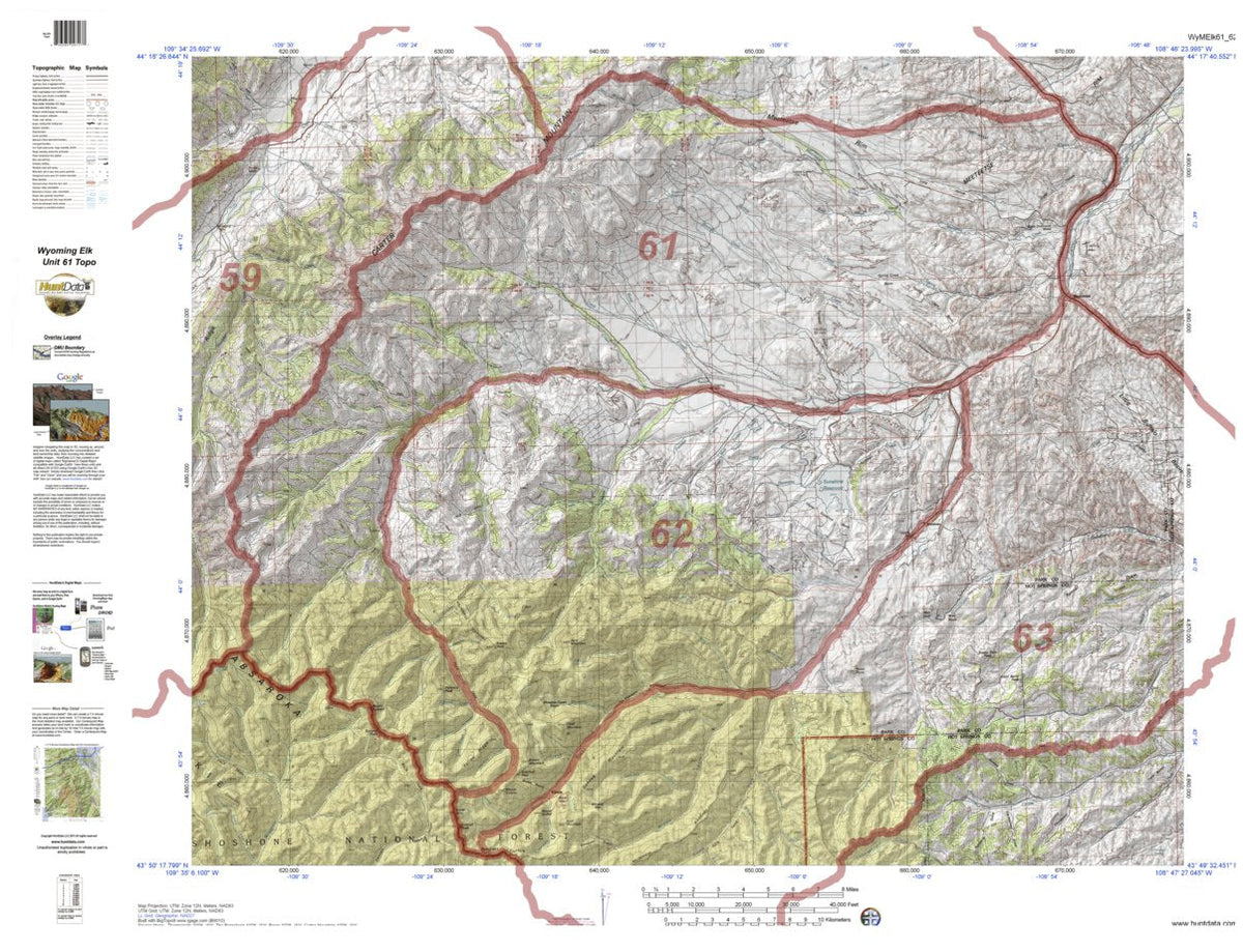 HuntData Wyoming Topo Map for Elk Unit 62 by HuntData LLC | Avenza Maps