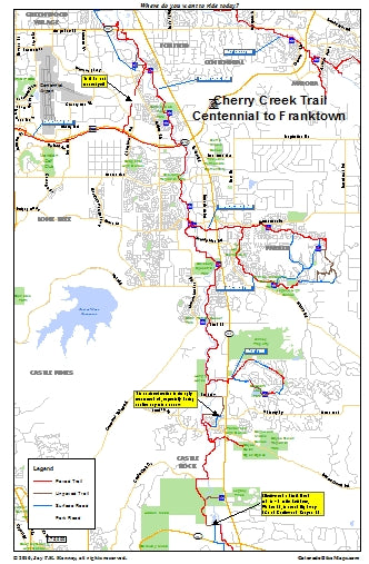 Cherry Creek Trail South Detail Map by ColoradoBikeMaps.com | Avenza Maps