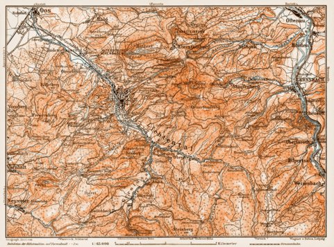 Map of the environs of Baden (Baden-Baden), 1909 by Waldin | Avenza Maps