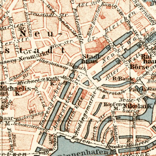 Hamburg and Altona city Map, 1906 by Waldin | Avenza Maps
