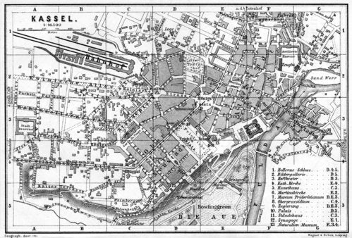 Kassel (Cassel) city Map, 1887 by Waldin | Avenza Maps