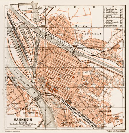 Mannheim city Map, 1909 by Waldin | Avenza Maps