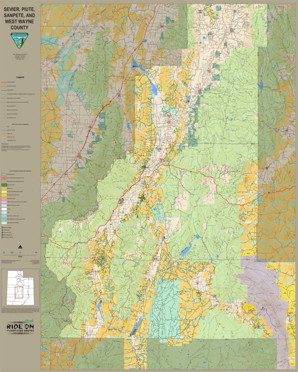 BLM Utah Sevier, Piute, Sanpete, West Wayne County Map by Bureau of ...