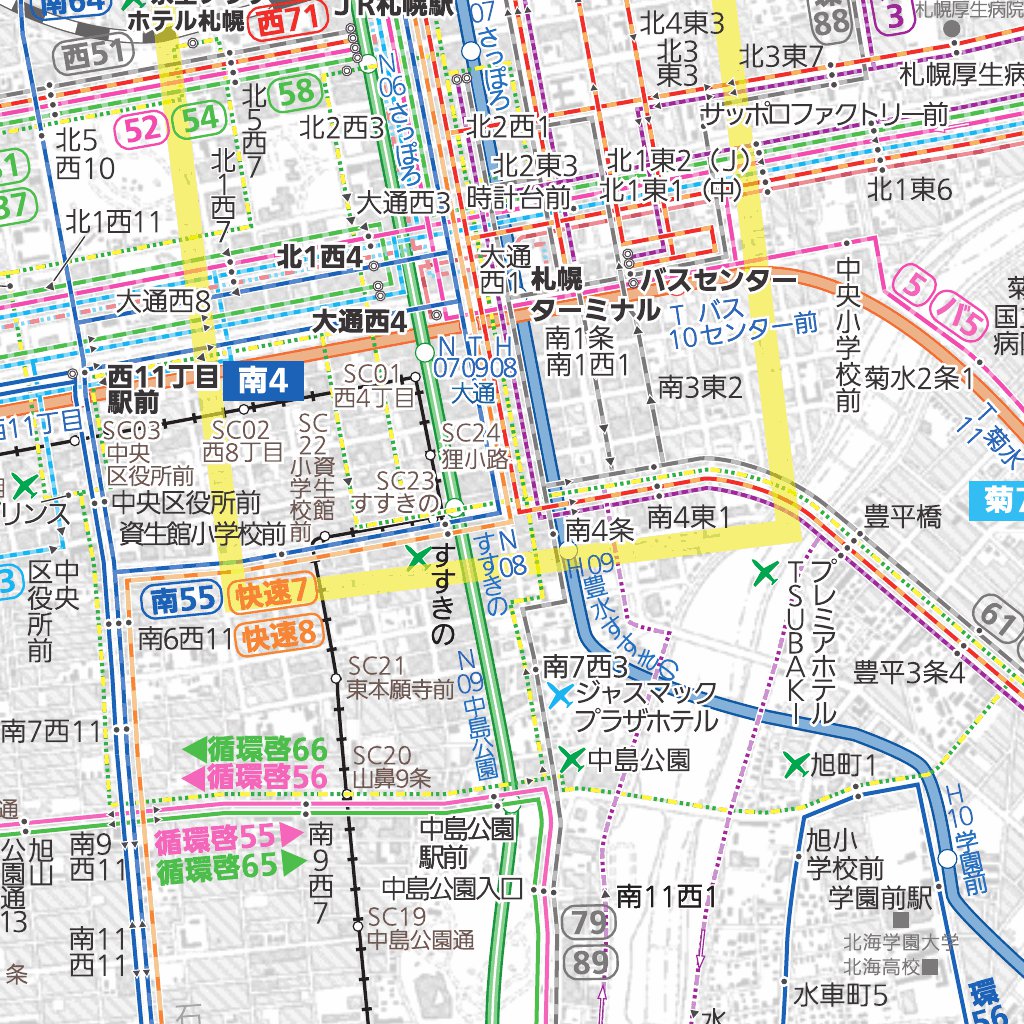 Sapporo Bus Route Map 2016 (Namara benrina basu mappu) by Pacific ...
