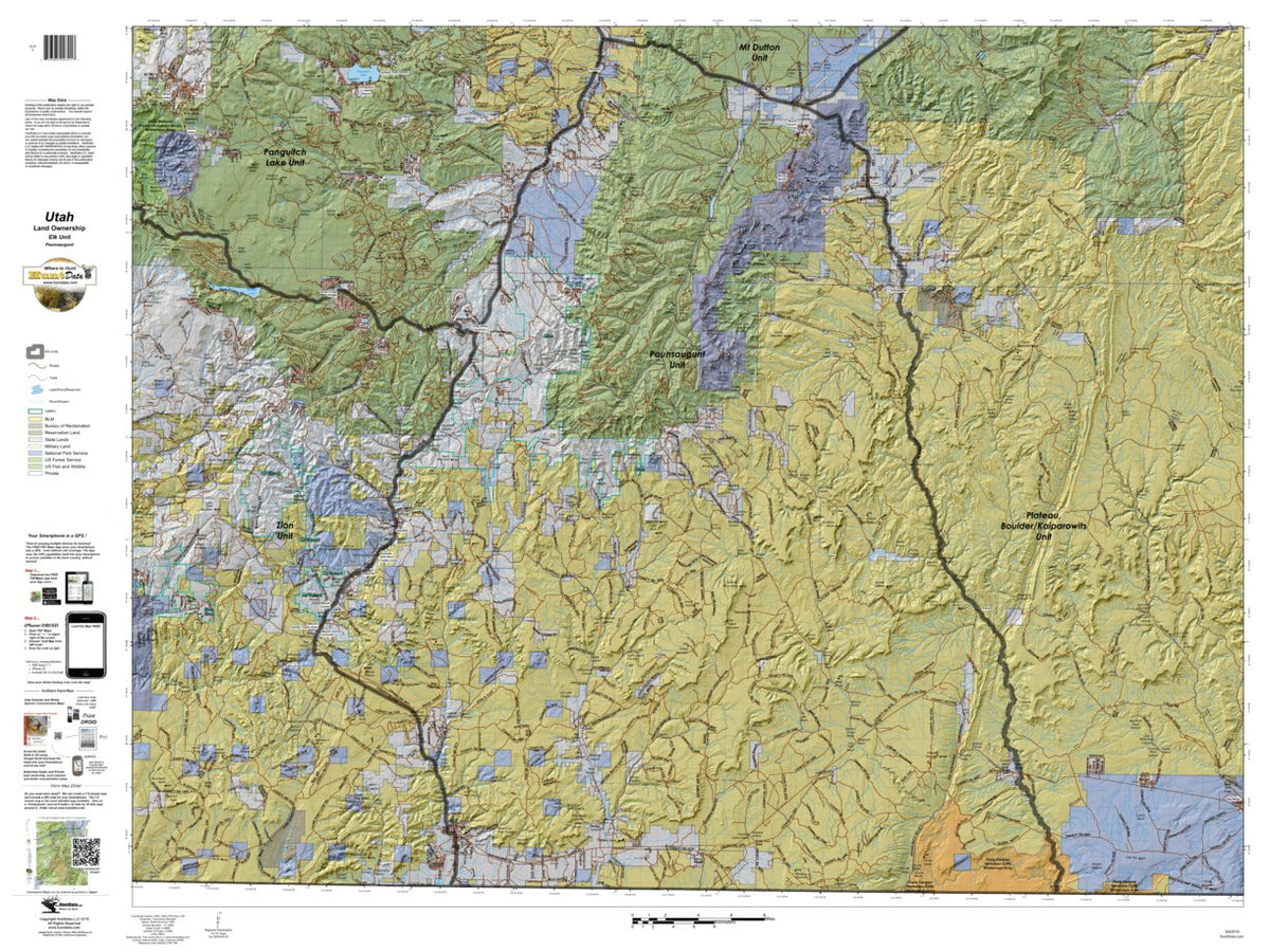 Paunsaugunt Utah Elk Hunting Unit Map with Land Ownership by HuntData ...
