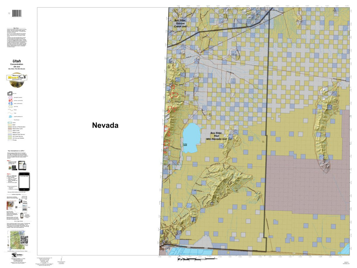 Box Elder, Pilot-Mtn Nevada Utah Elk Hunting Unit Map with Land ...