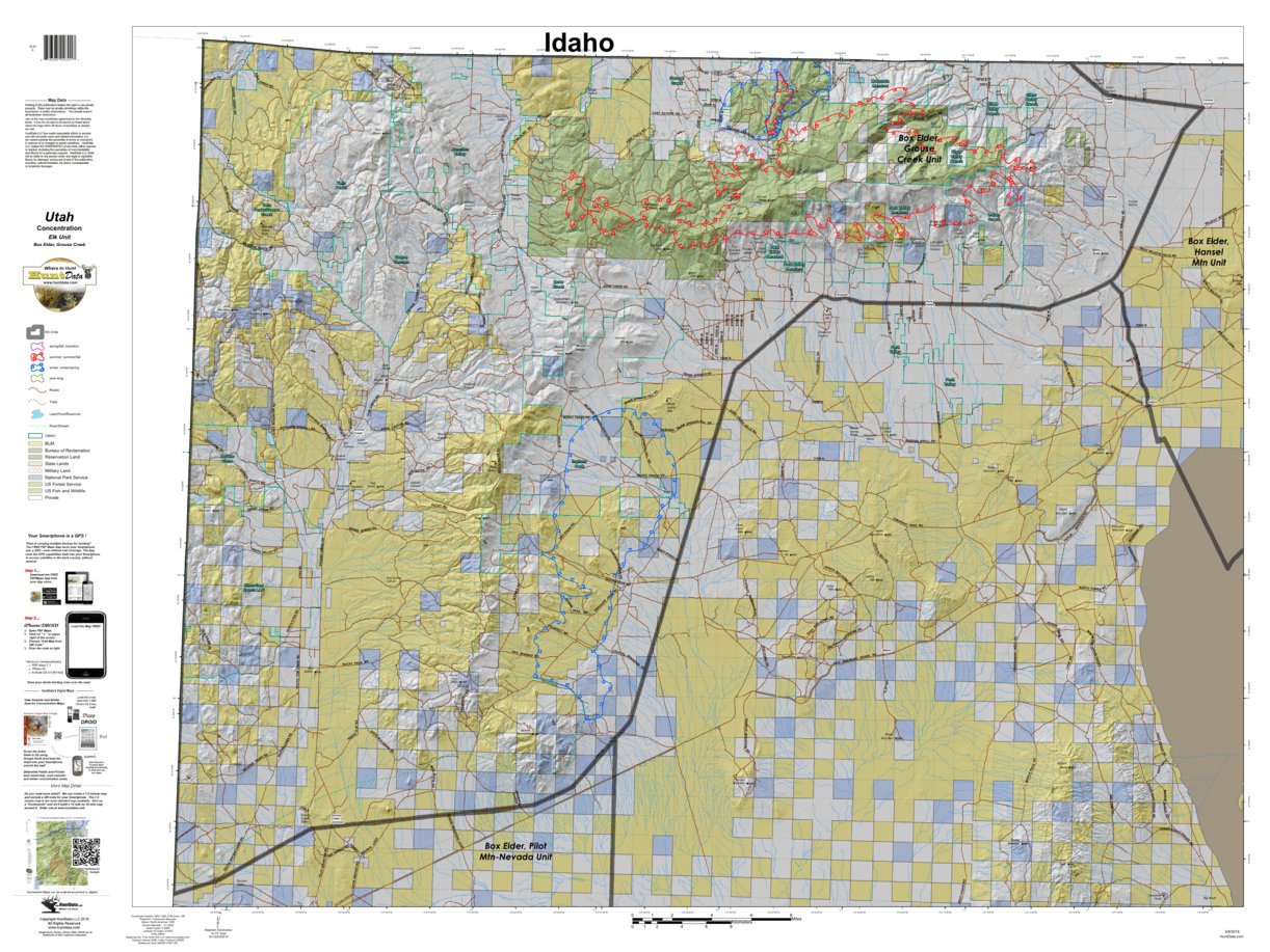 Box Elder, Grouse Creek Utah Elk Hunting Unit Map with Land Ownership and Concentrations by ...