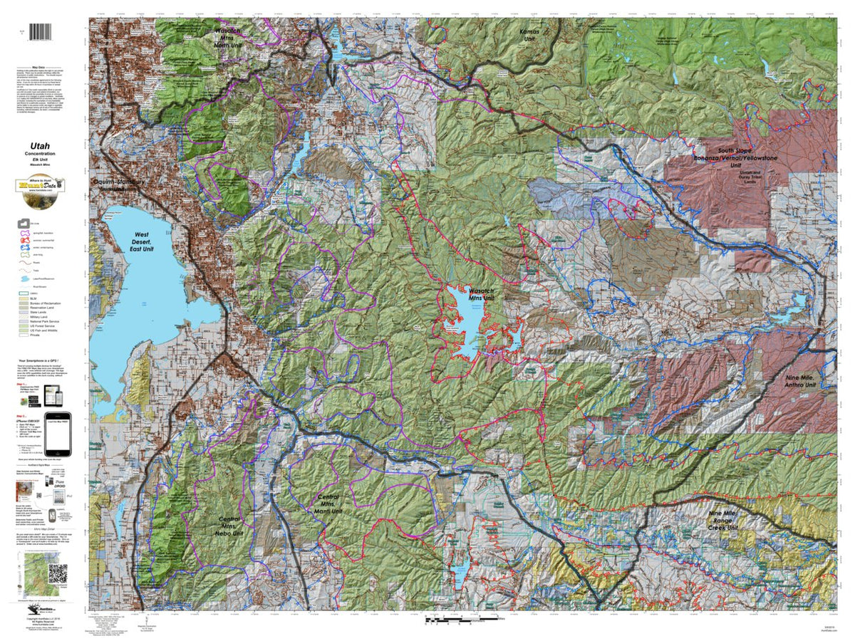 Wasatch Mtns Utah Elk Hunting Unit Map with Land Ownership and ...