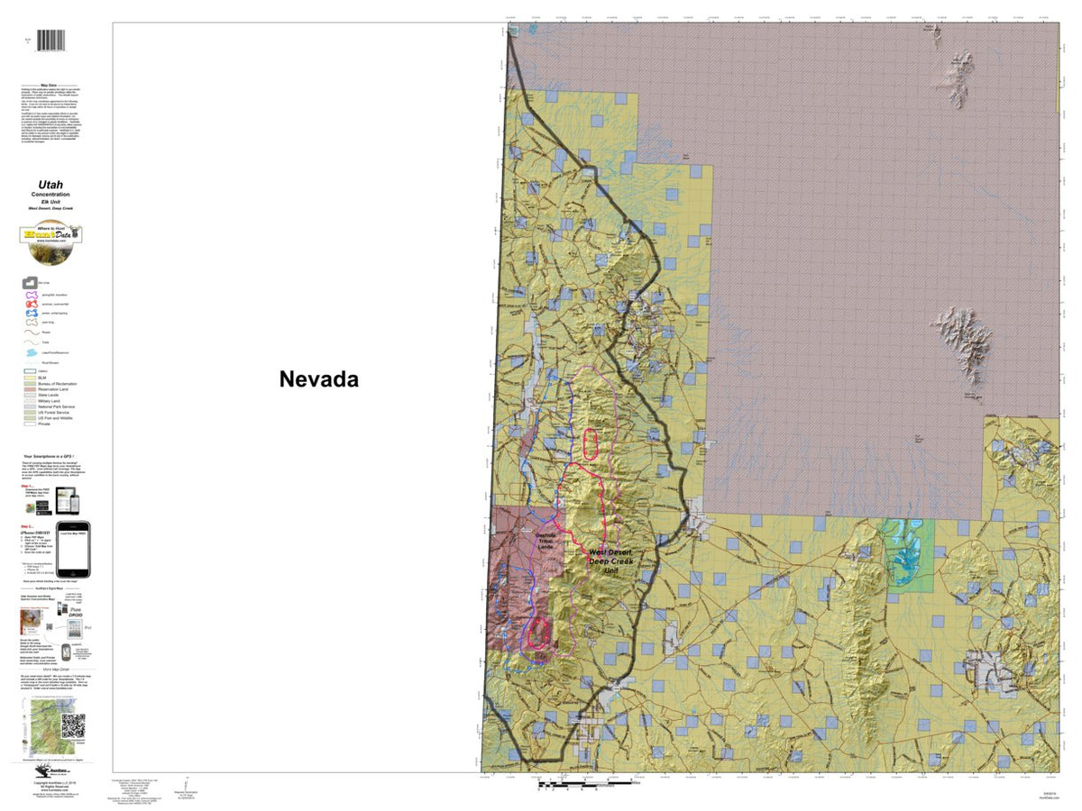 West Desert, Deep Creek Utah Elk Hunting Unit Map with Land Ownership ...