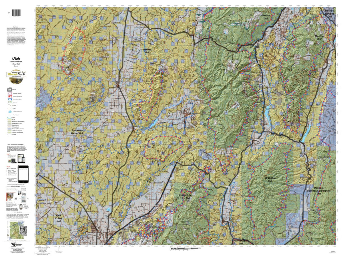 Beaver Utah Mule Deer Hunting Unit Map with Land Ownership and ...