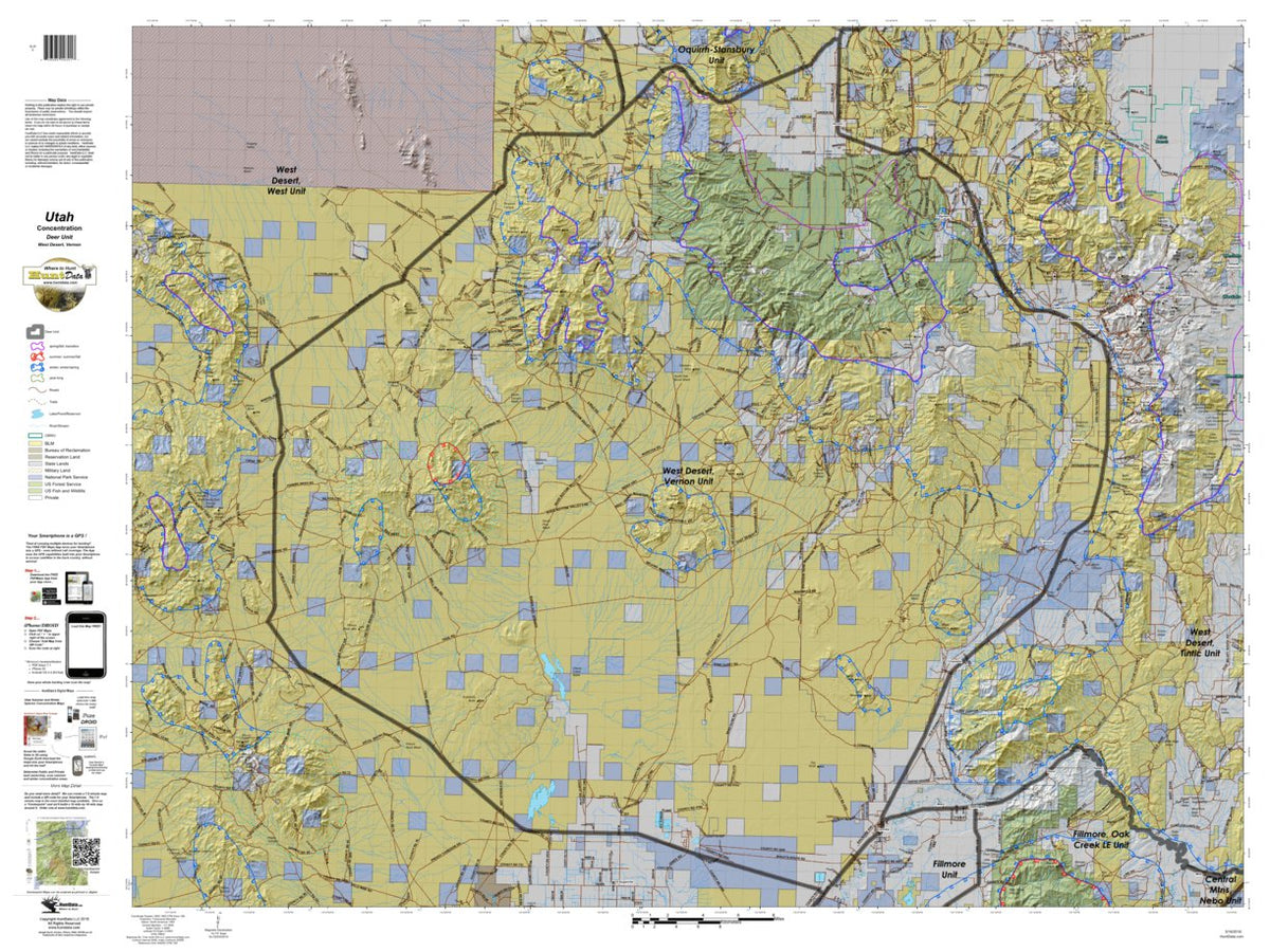 West Desert Vernon Utah Mule Deer Hunting Unit Map with Land Ownership ...