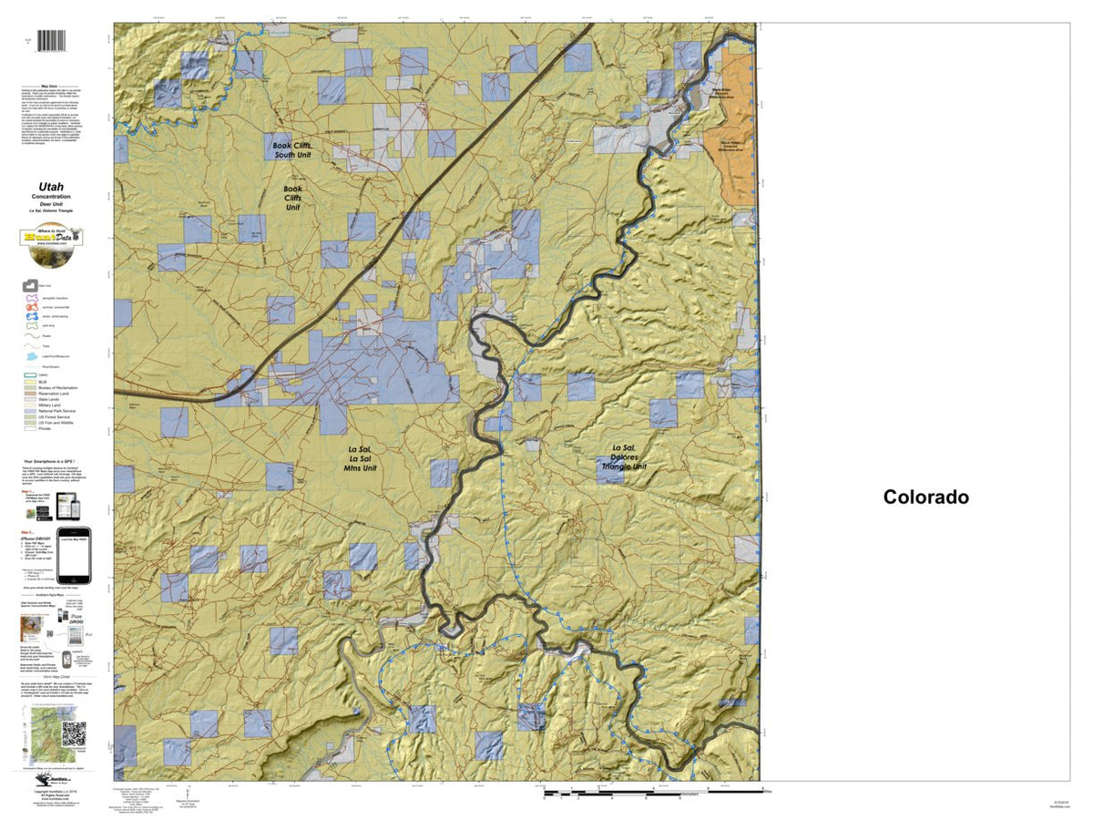 La Sal, Dolores Triangle Utah Mule Deer Hunting Unit Map with Land ...