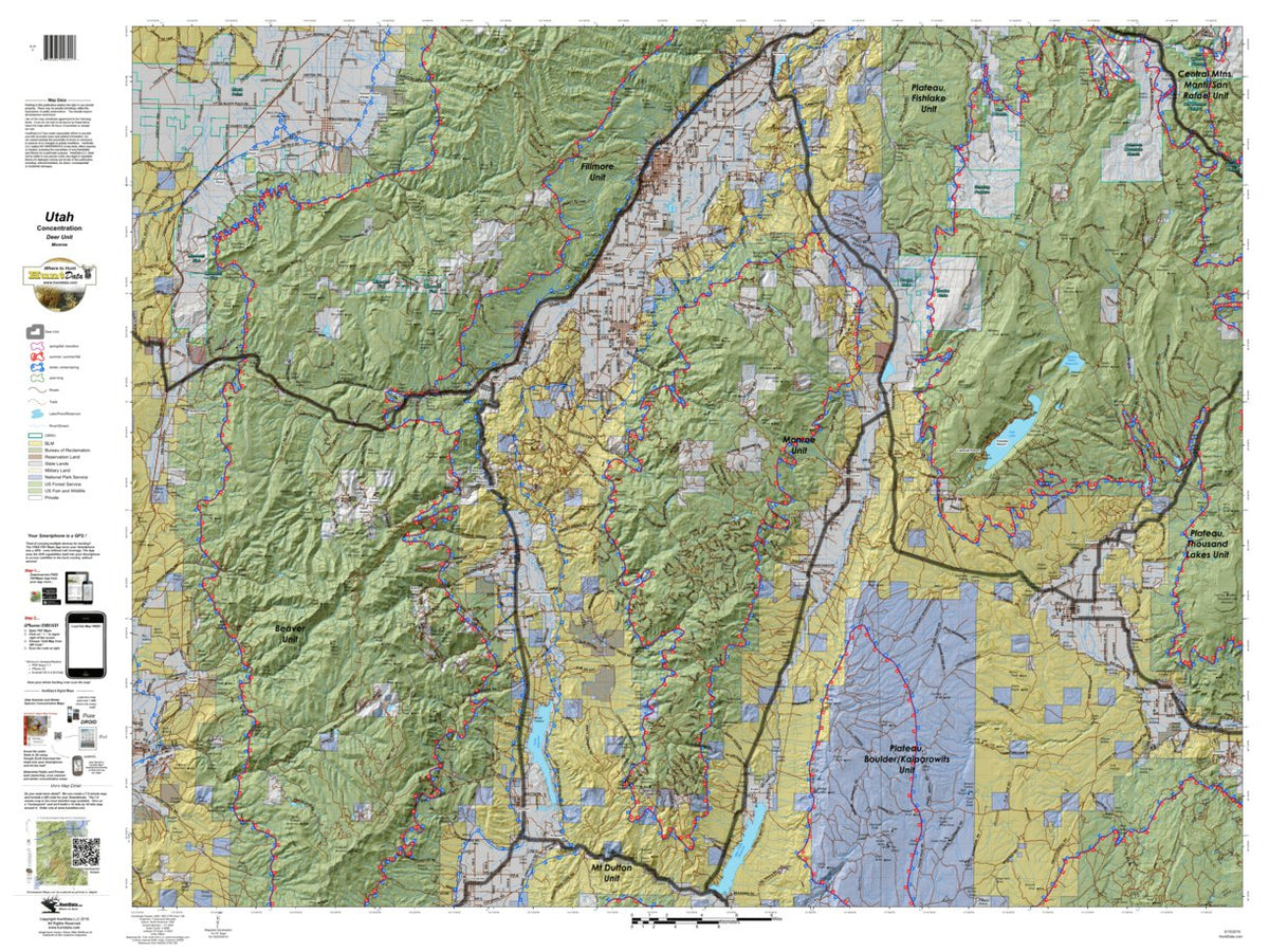 Monroe Utah Mule Deer Hunting Unit Map with Land Ownership and ...