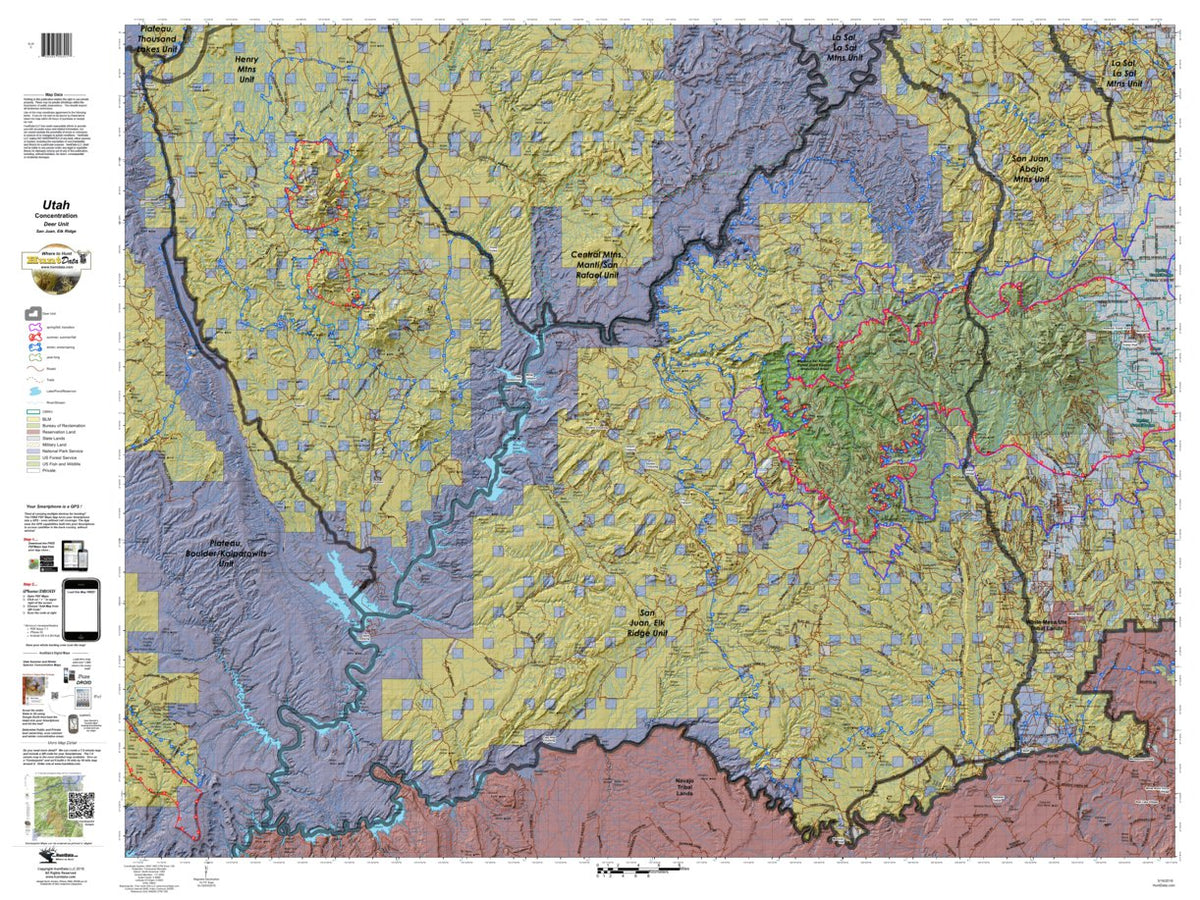 San Juan, Elk Ridge Utah Mule Deer Hunting Unit Map with Land Ownership ...