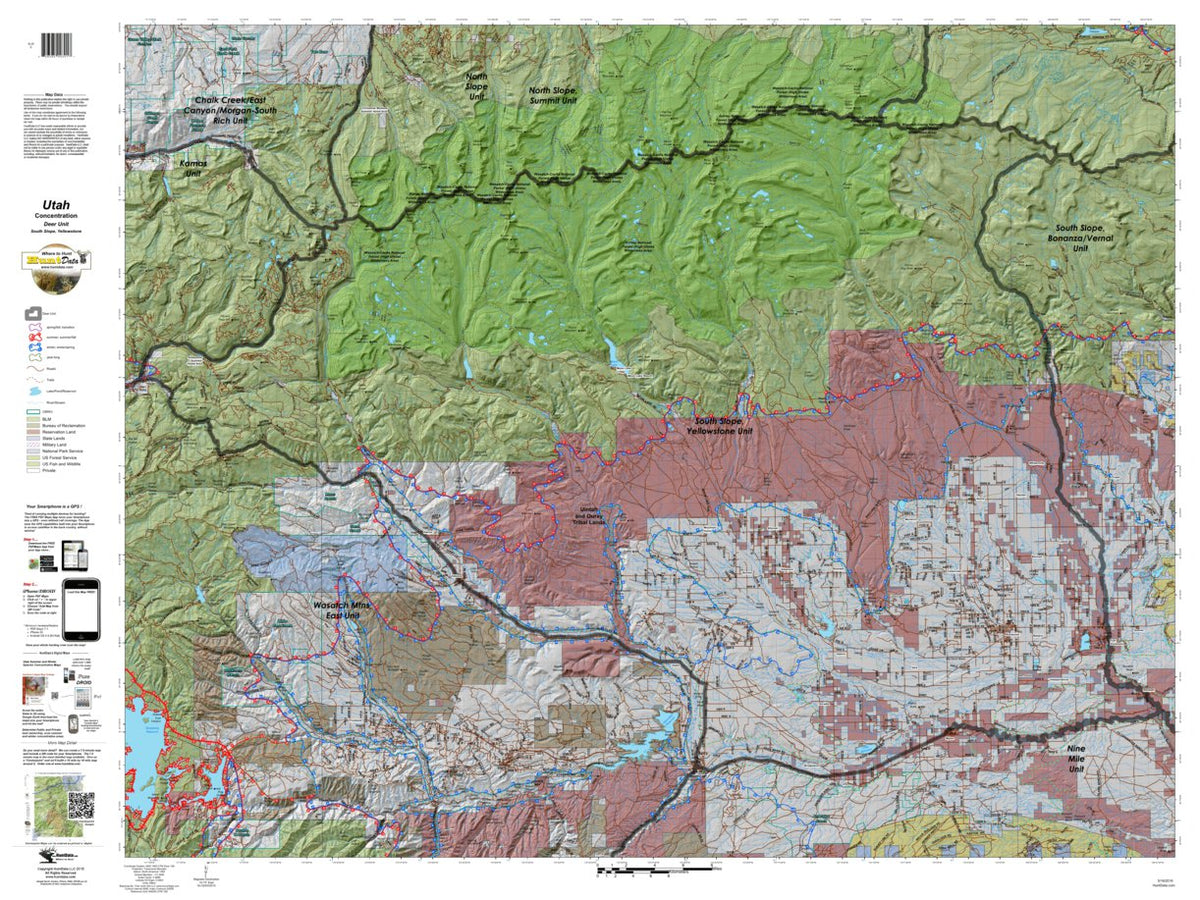 South Slope, Yellowstone Utah Mule Deer Hunting Unit Map with Land ...
