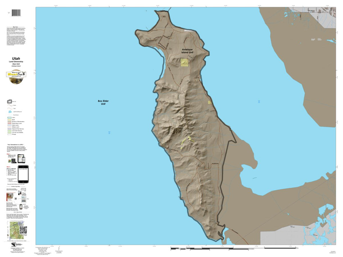 Antelope Island Utah Mule Deer Hunting Unit Map with Land Ownership by ...