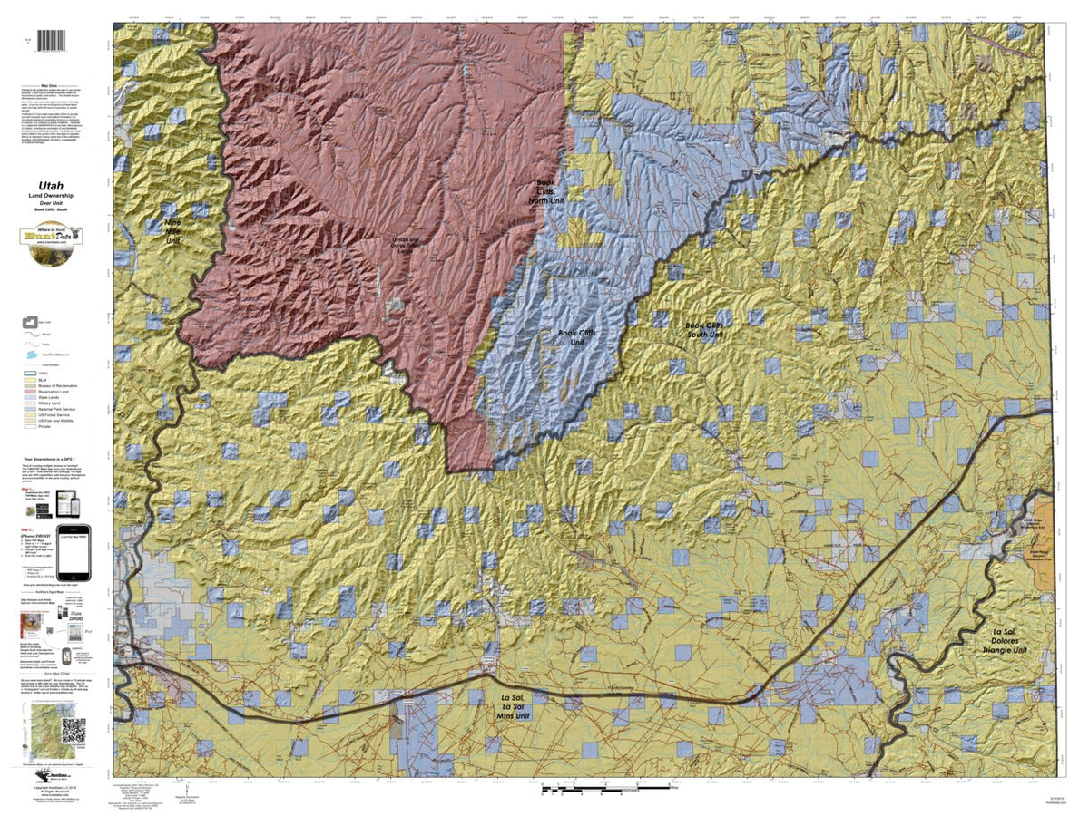 Book Cliffs SOUTH Utah Mule Deer Hunting Unit Map with Land Ownership ...