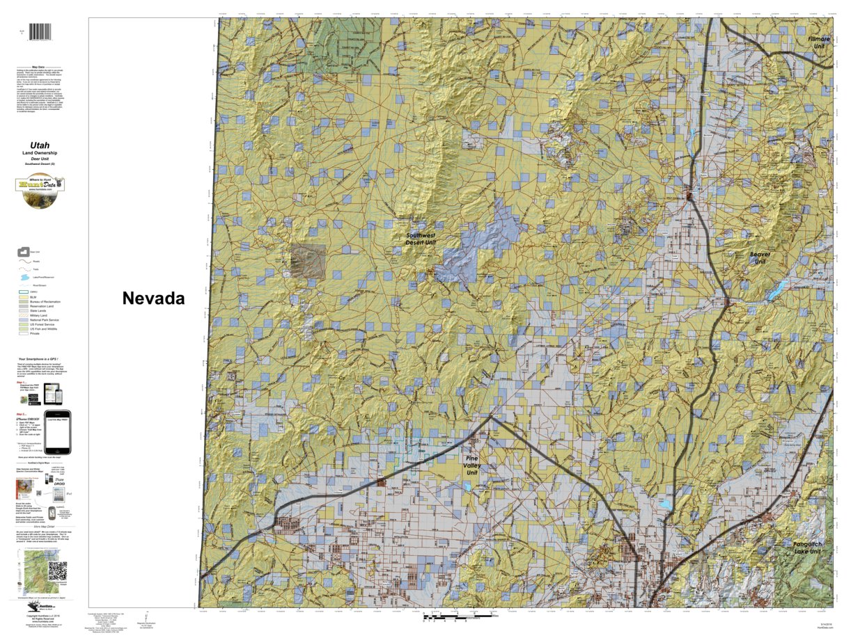 Southwest Desert (S) Utah Mule Deer Hunting Unit Map with Land ...